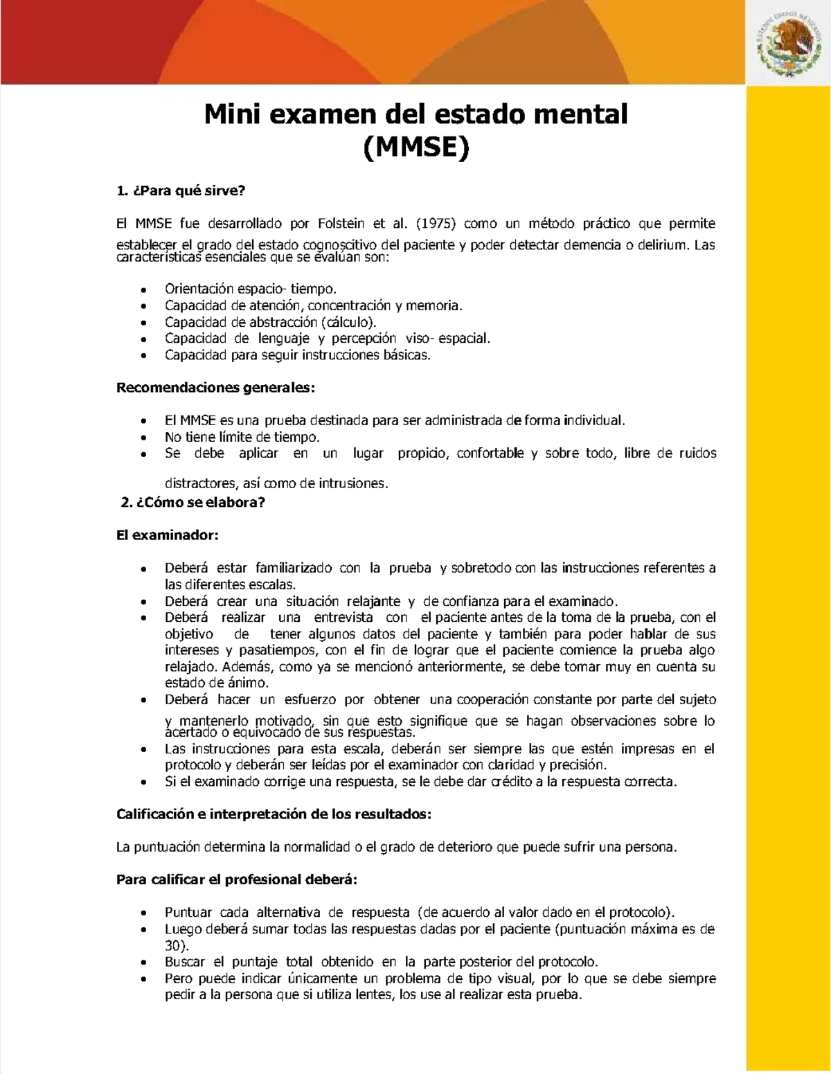 Pdf-minimental - test mini mental - Mini examen del estado mentalMini ...