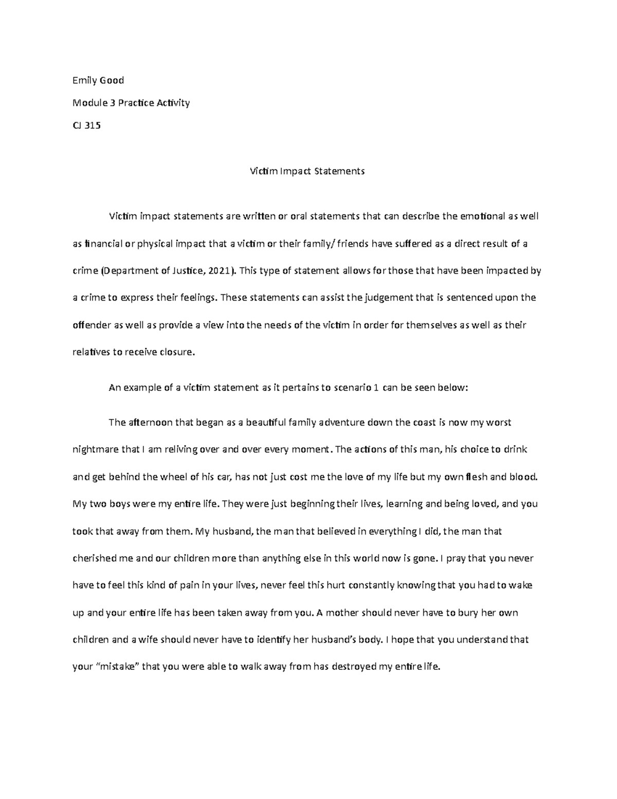 CJ 315 Module 3 Practice Activity - Emily Good Module 3 Practice ...