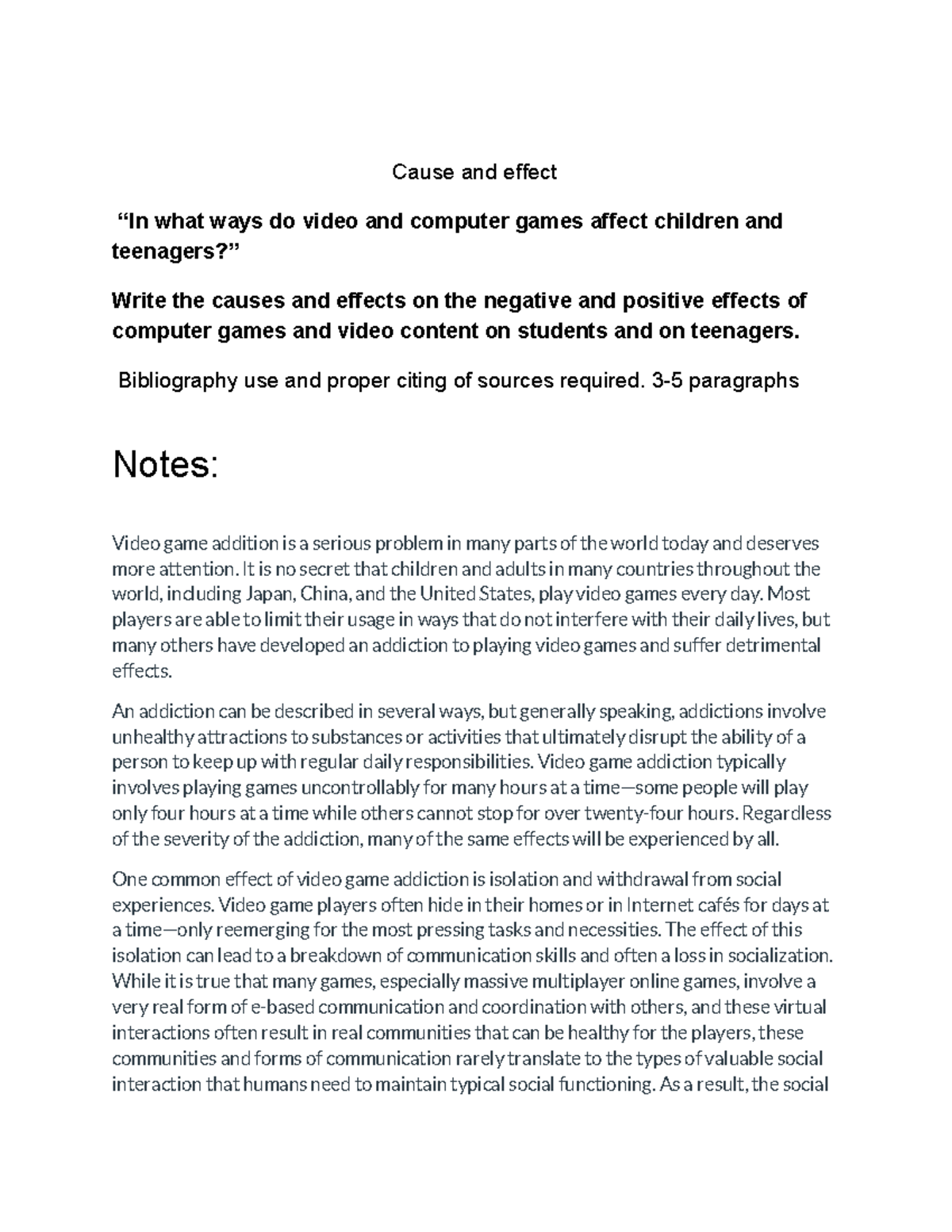 Notes on Cause and effect essay - ####### Cause and effect ####### “In ...