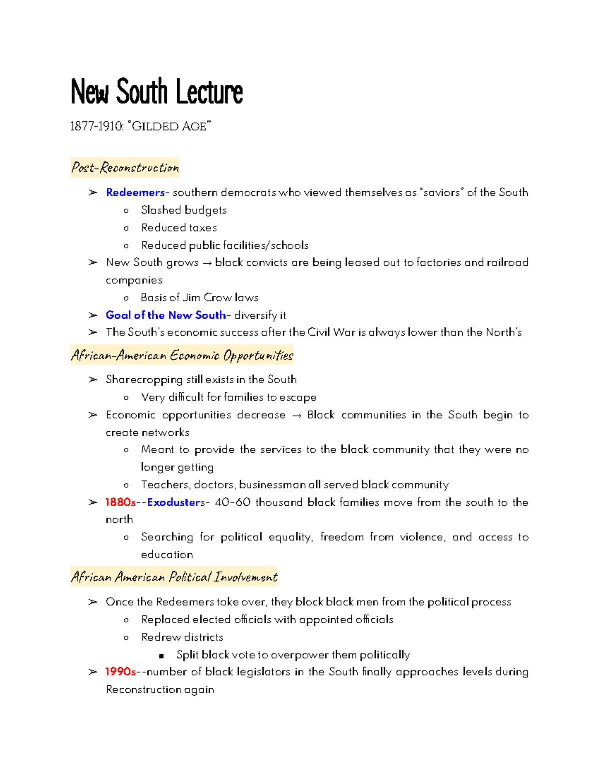New South Lecture - New South Lecture 1877-1910: “Gilded Age” Pos ...