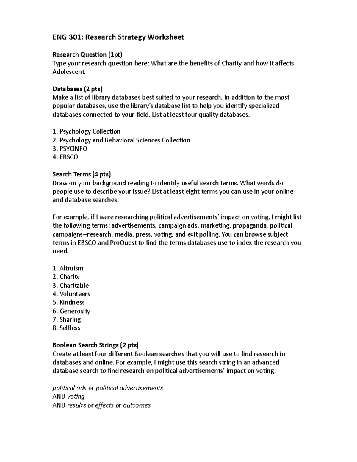 W10 Research Strategy Worksheet Kelvin Rowe - ENG 301: Research ...