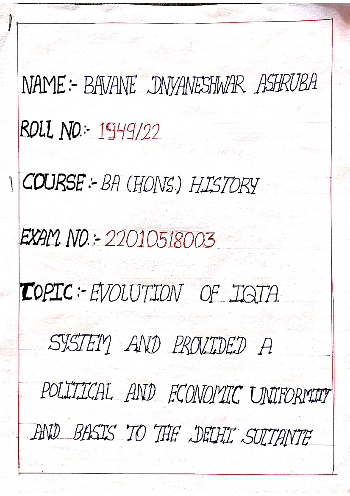 Iqta system - 1 BAVANE DNYANESHWAR ASHRUBA ROLL I BA (HONS) HISTORY ...