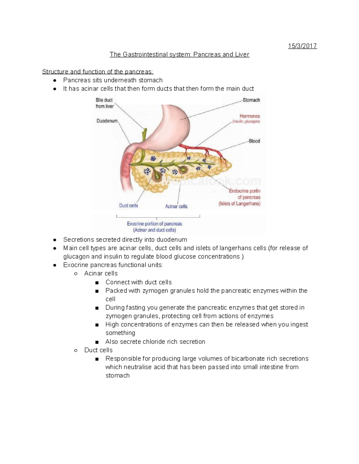 19. The Gastrointestinal system Pancreas and Liver - 15/3/ The ...