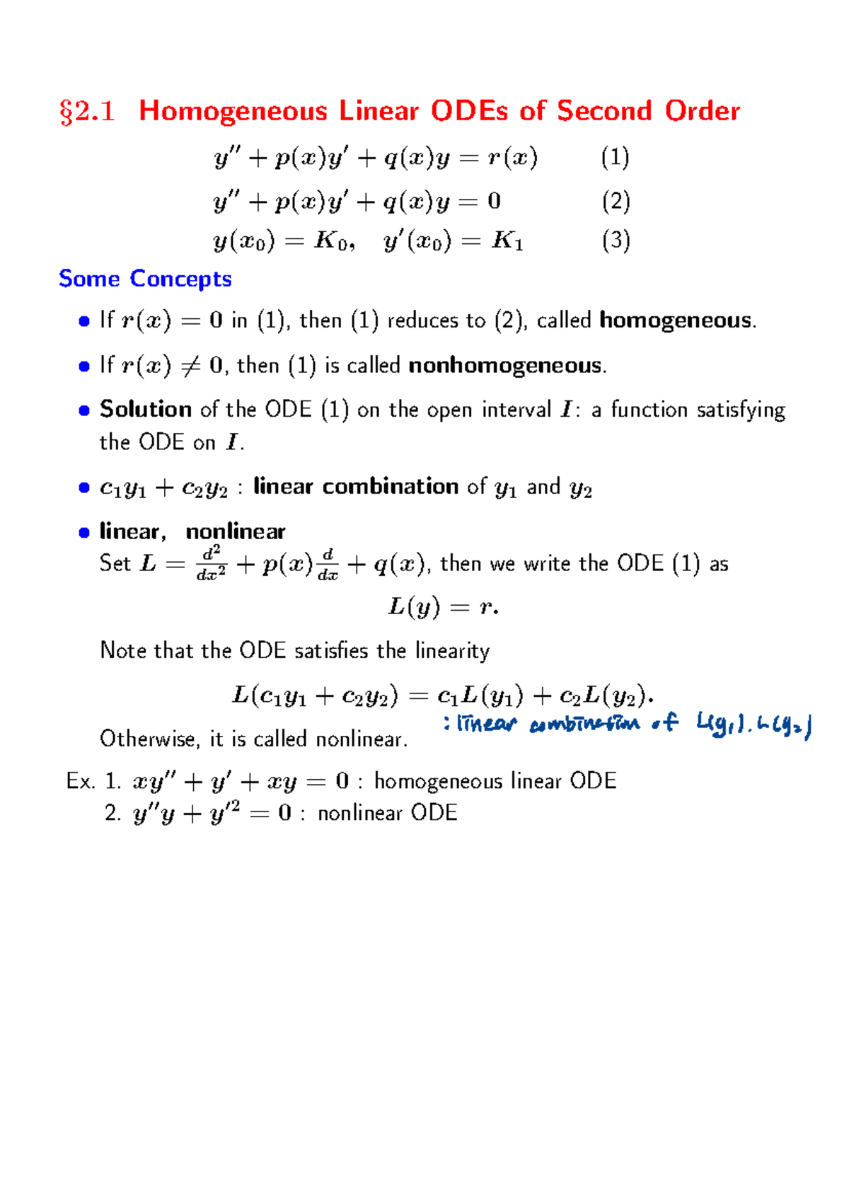 2 - lecture note - § 2. 1 Homogeneous Linear ODEs of Second Order y ...
