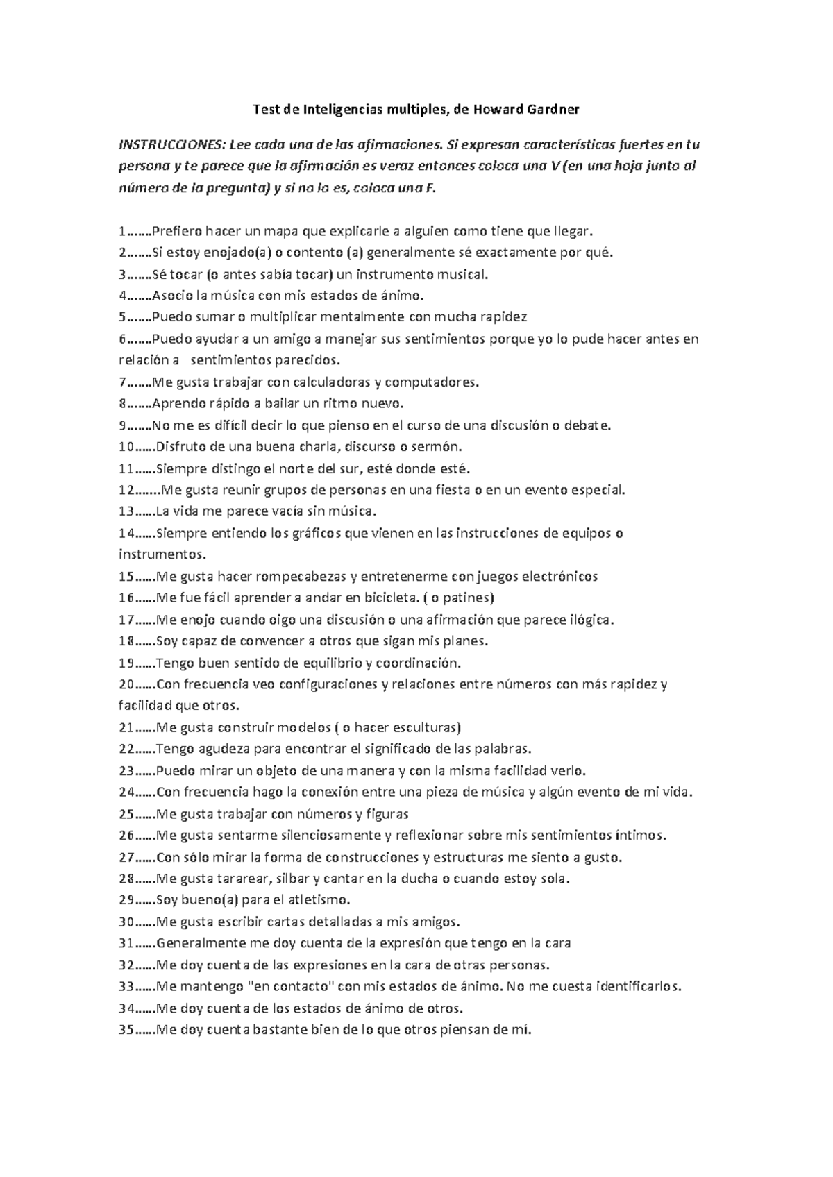 Test de Inteligencias Multiples de Howard Gardner - Test de ...