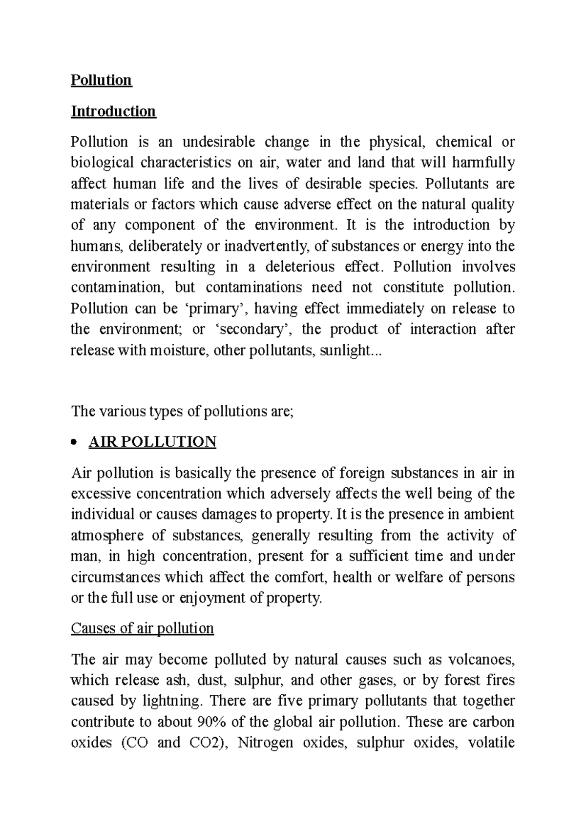 Pollution em - Pollution Introduction Pollution is an undesirable ...
