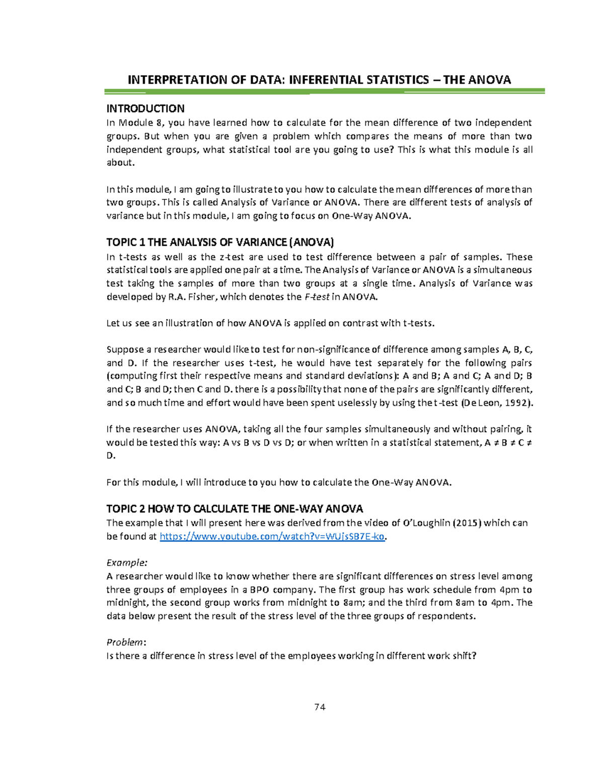 AB psych 2 - INTERPRETATION OF DATA: INFERENTIAL STATISTICS – THE ANOVA ...