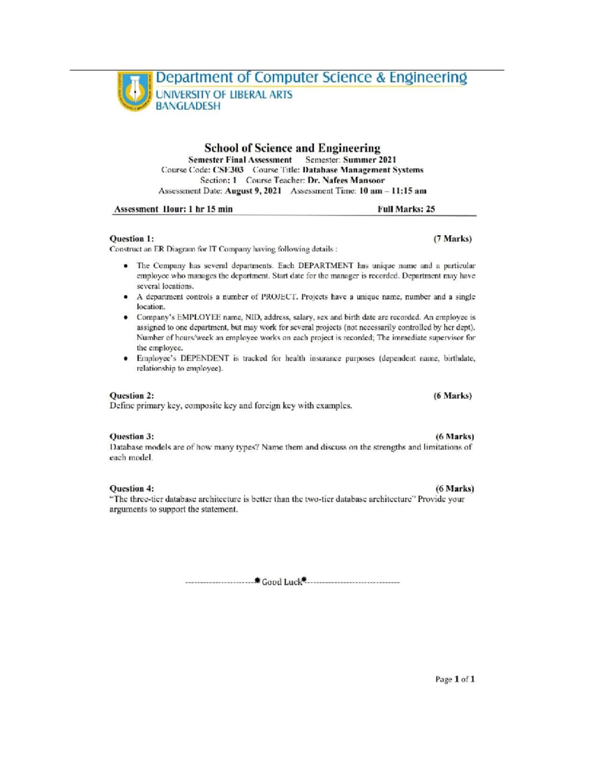 Mid Term Summer 21 - ... - Database Management Systems - Studocu