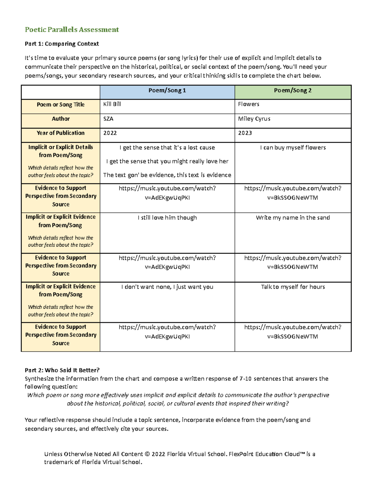 5.06 - 5.06 flvs assignment - Poetic Parallels Assessment Part 1 ...