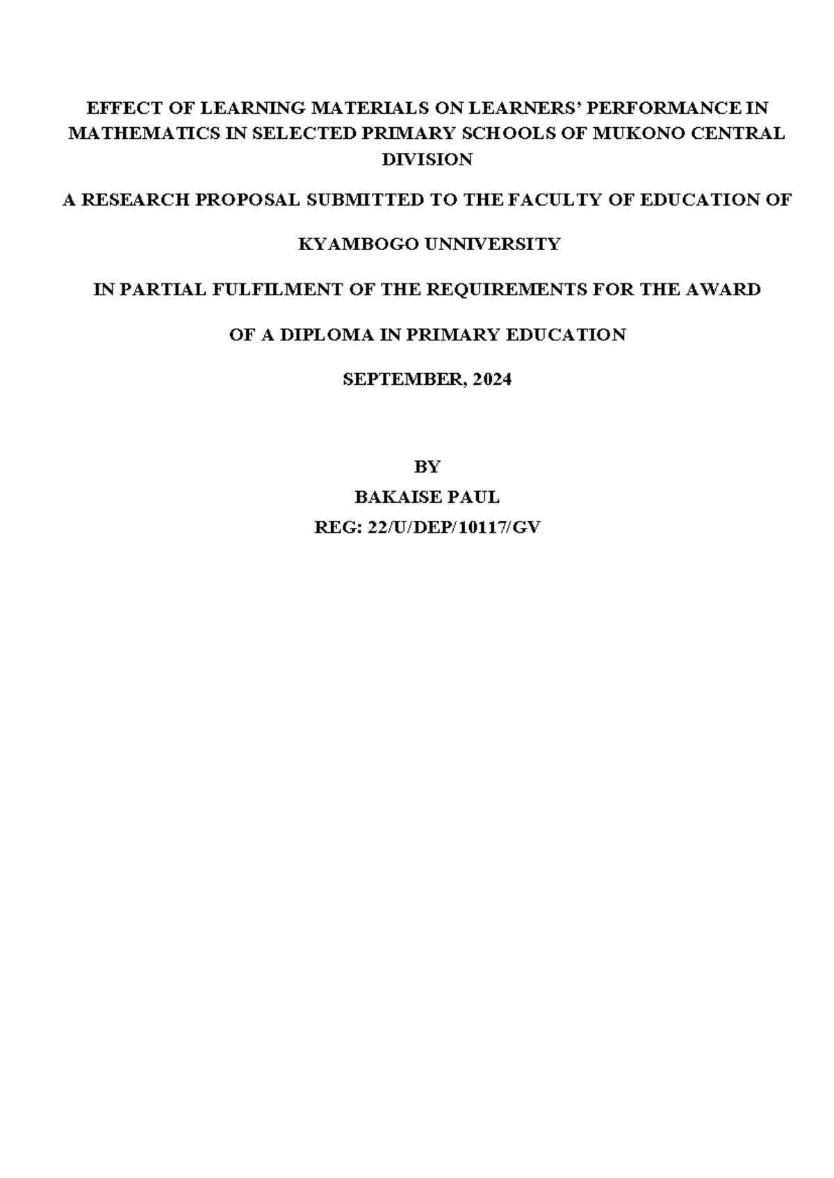 Research Proporsal TR. PAUL - EFFECT OF LEARNING MATERIALS ON LEARNERS ...