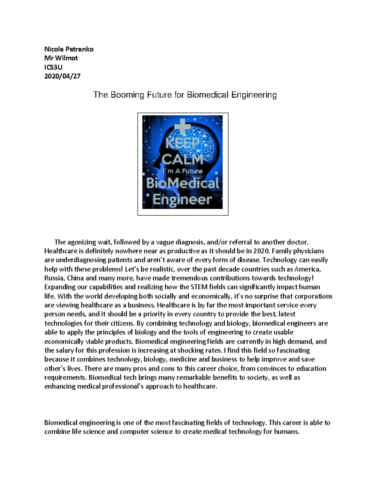 Computer Career Essay - test - Nicole Petrenko Mr Wilmot ICS3U 2020/04 ...