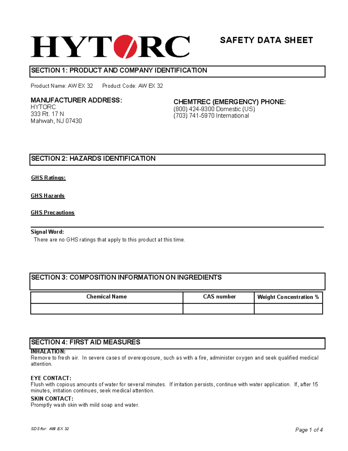 Hytorc-AW-EX-32 SDS - Ficha tecnica de Hytorc - SAFETY DATA SHEET ...