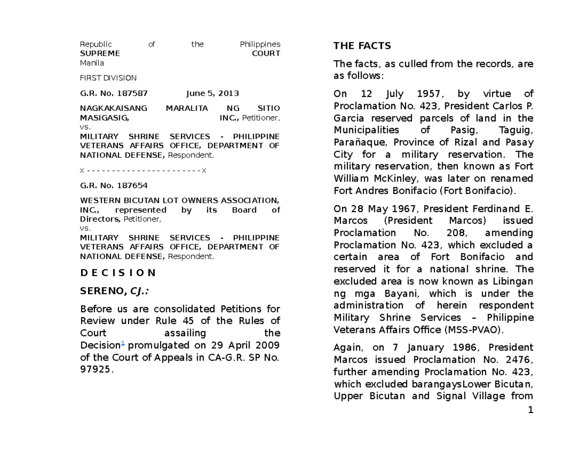 Nagkakaisang Maralita VS Military Shrine Services - Republic of the ...