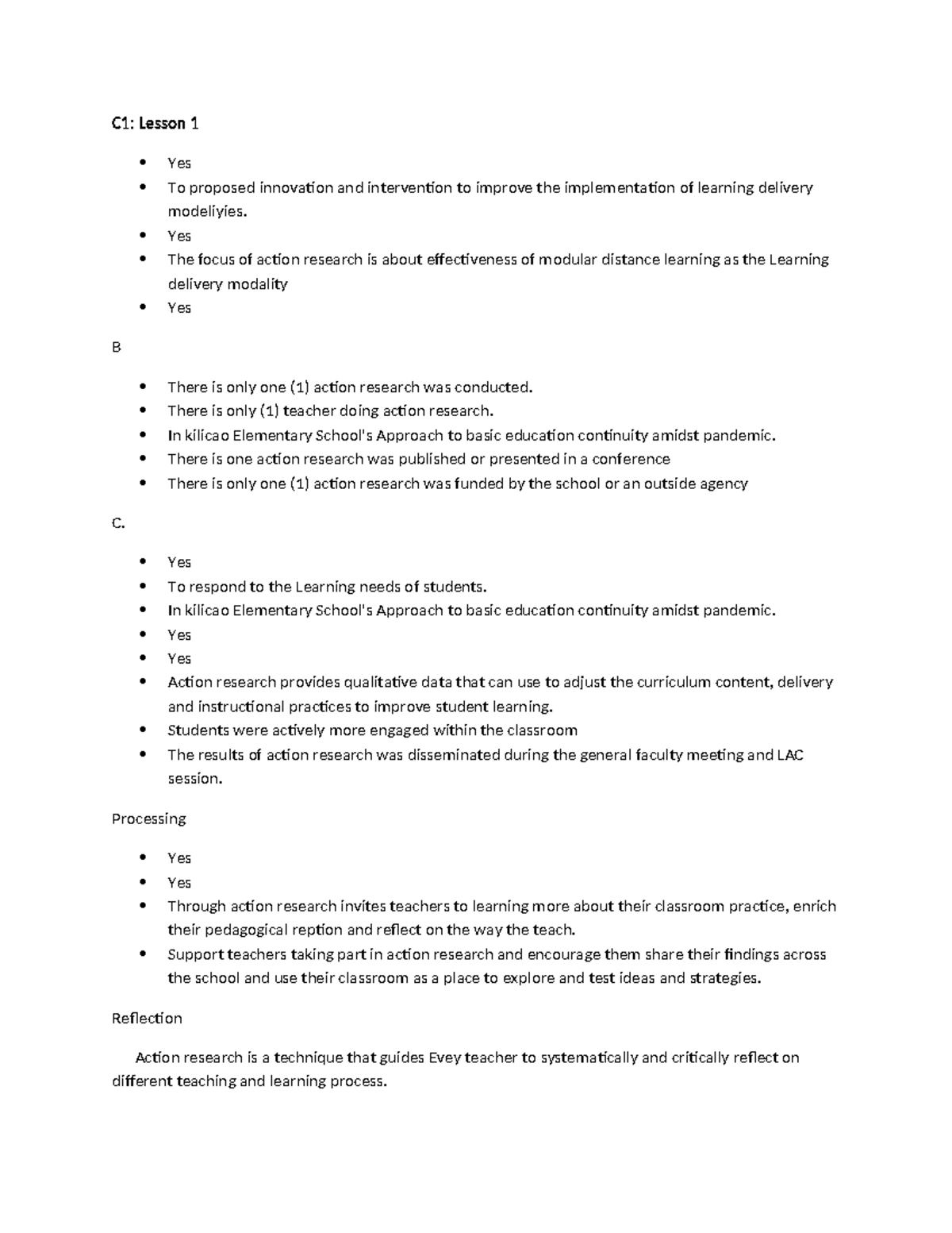 Fs2 - BEED 12 - C1: Lesson 1 Yes To proposed innovation and ...