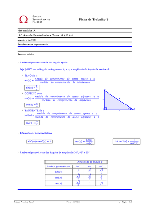 1-Ficha 2 - Ficha de Trabalho - Escola Secund ́aria de Paredes Ficha de Trabalho 2 Matem ́atica ...