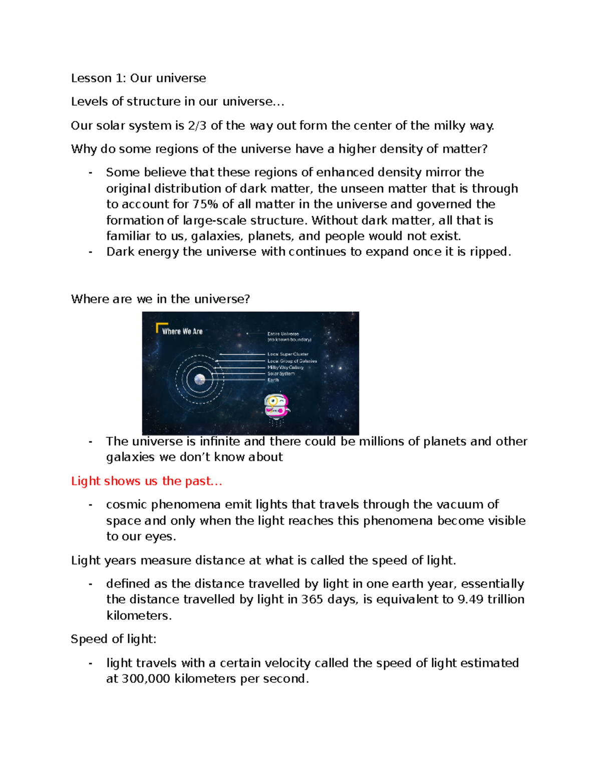 Lesson 1 - Lesson 1: Our universe Levels of structure in our universe ...