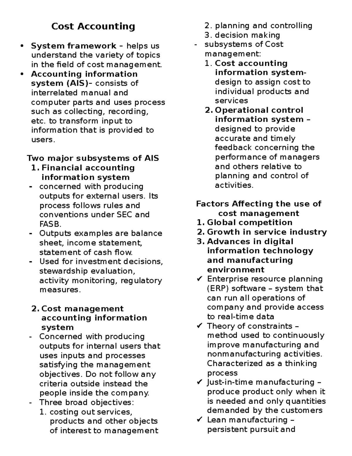 Cost Accounting - Cost Accounting System framework – helps us ...