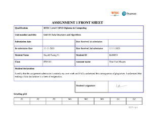 43-Io T.Assignment 2 frontsheet 2018-2019 - ASSIGNMENT 3 FRONT SHEET Qualification BTEC Level 5 ...