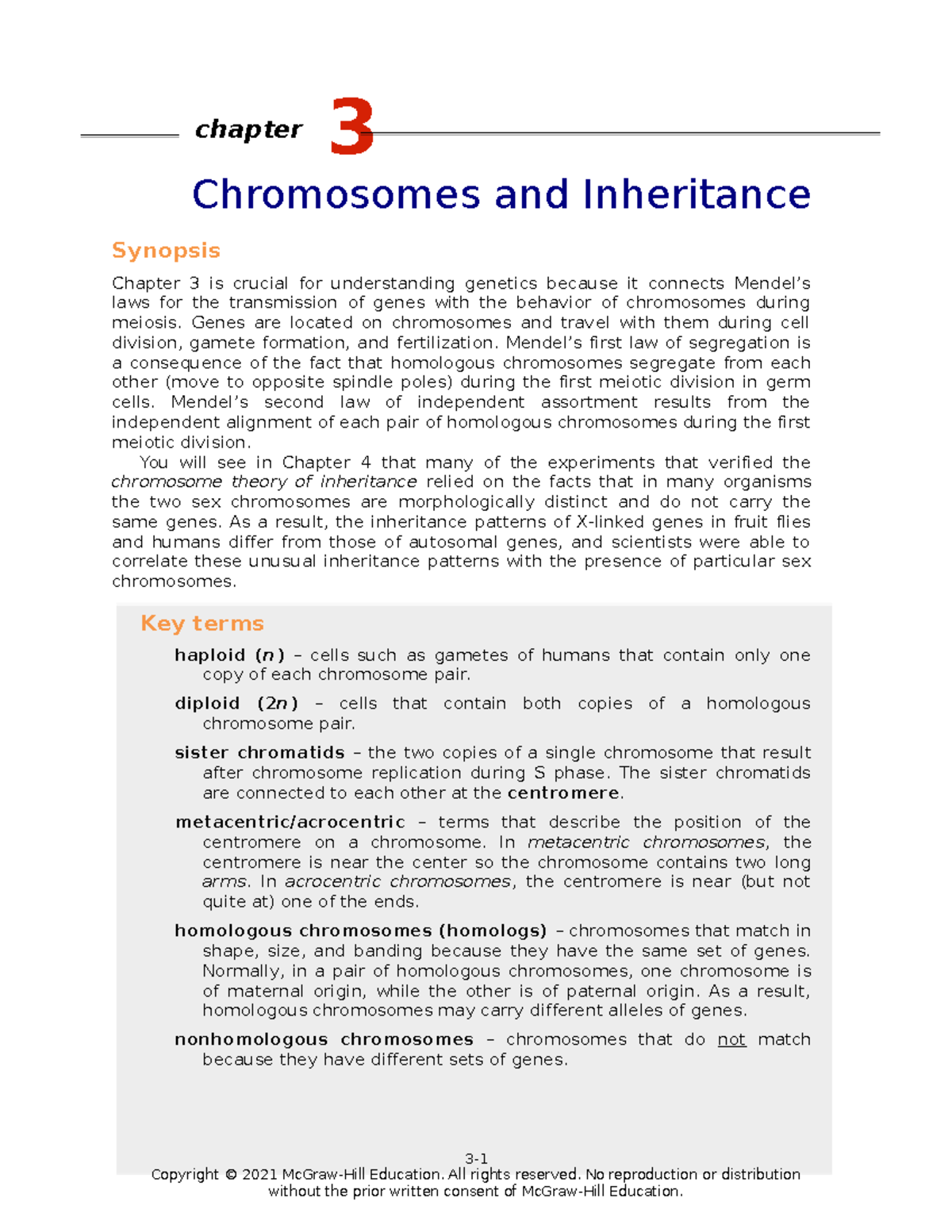Goldberg Genetics 7e CH03 study guide - 3 Chromosomes and Inheritance ...