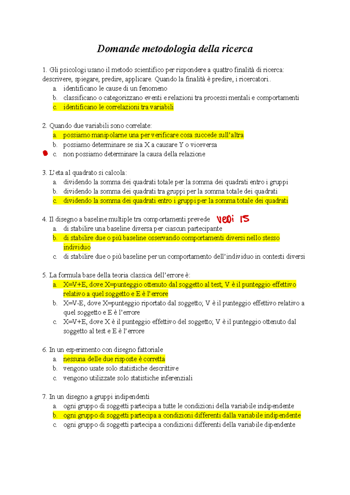 Domande esame metodologia della ricerca in psicologia - Domande ...