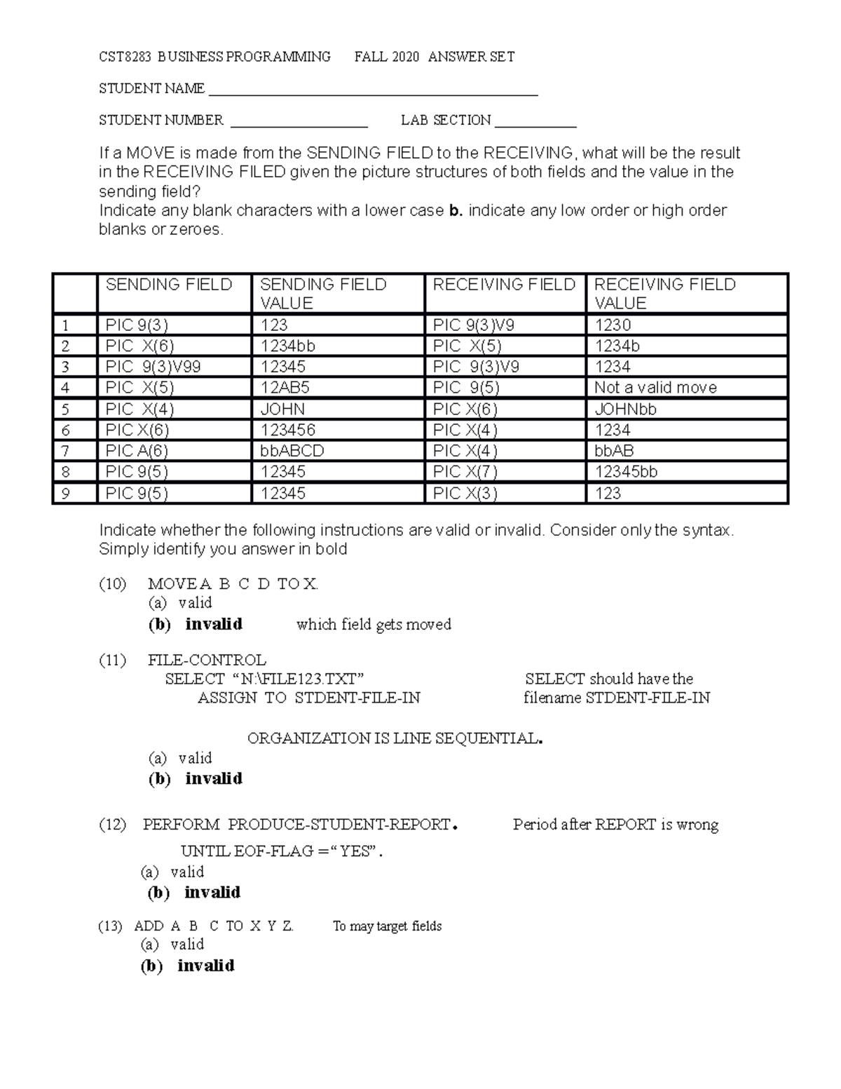 LAB WEEK 5 FALL 2020 Answer SET - CST8283 BUSINESS PROGRAMMING FALL 2020 ANSWER SET STUDENT NAME ...