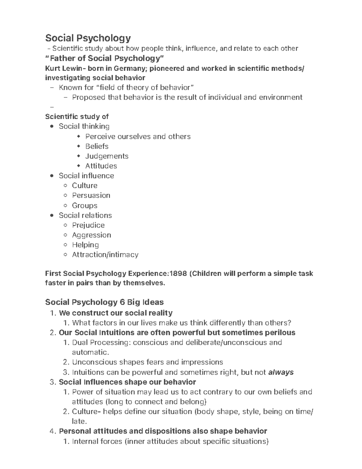 Social Psychology - Chapters 1-10 Notes simplified. Notes have been ...