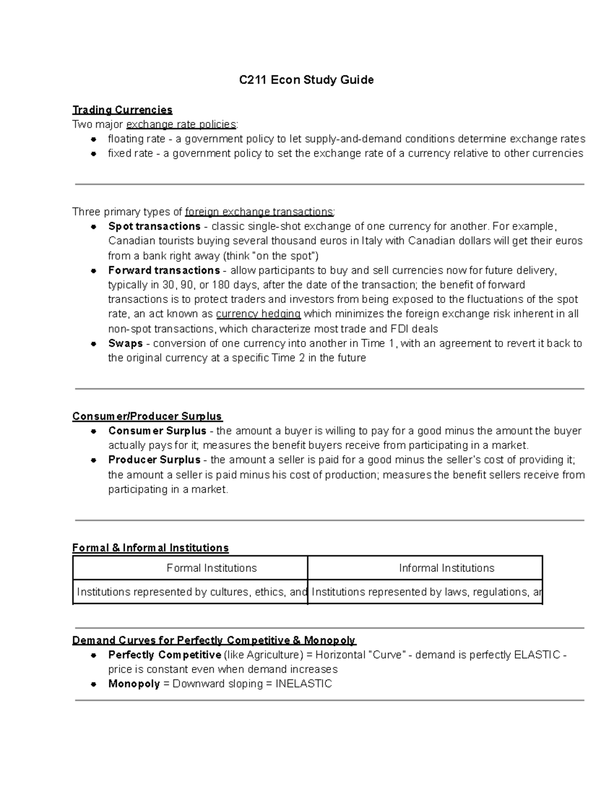 C211 Econ Detailed Notes - C211 Econ Study Guide Trading Currencies Two ...