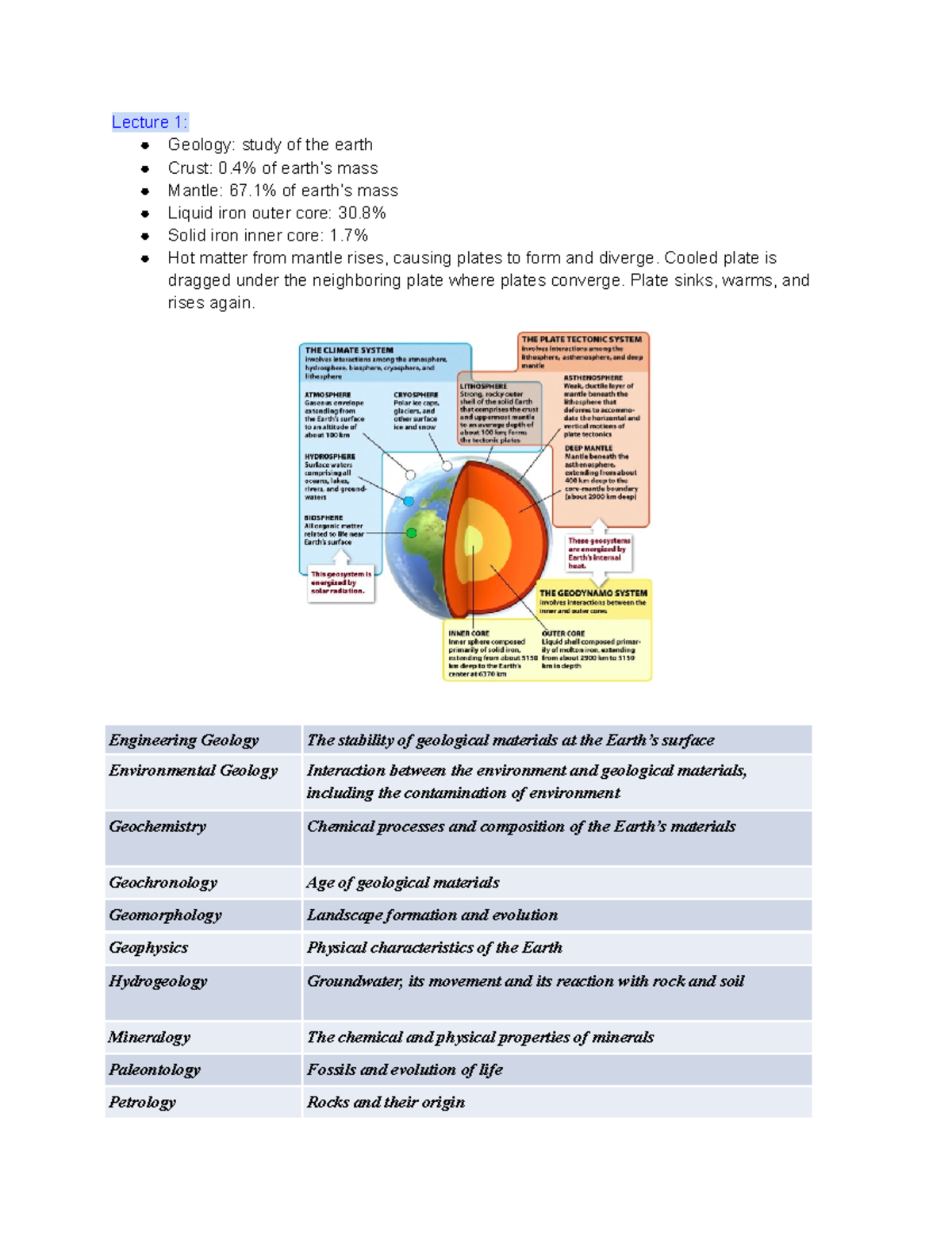 Geology Lecture 1, 3, 5, 8, 9 - Lecture 1: Geology: study of the earth ...