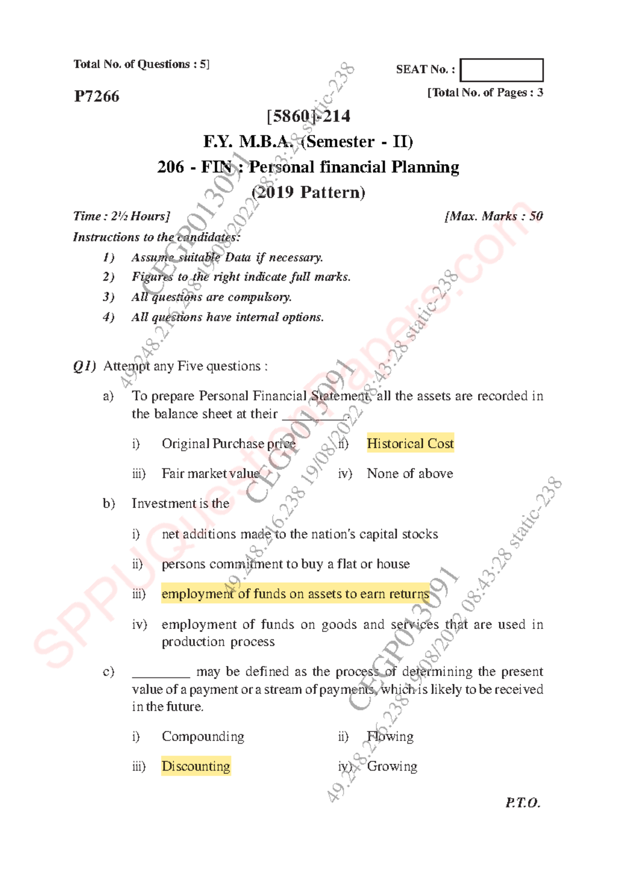 Postgraduate-pg mba semester-2 2022 may personal-financial-planning-pattern-2019 - Q1) Attempt ...