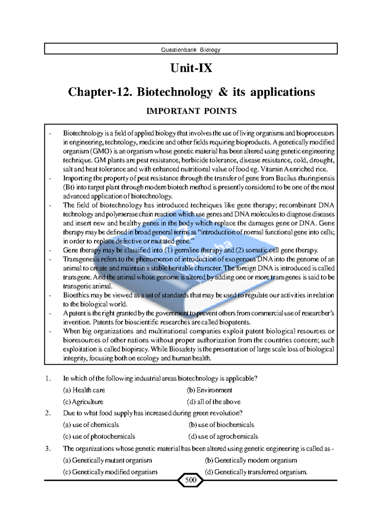 Biotechnology and its Applications - Unit-IX Chapter-12. Biotechnology ...