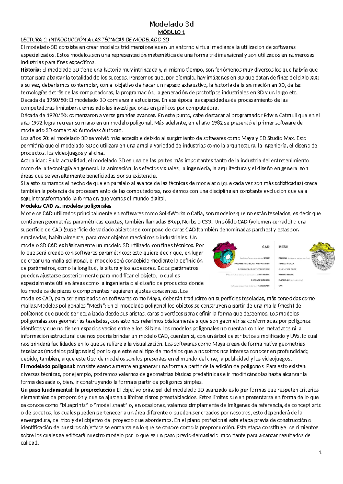Modelado 3D Módulo 1 Y 2 - MÓDULO 1 LECTURA 1: INTRODUCCIÓN A LAS ...