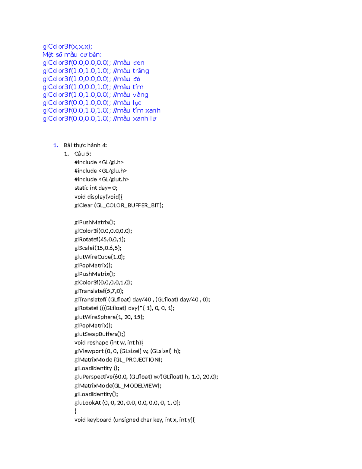 Gl Color 3f - Code đồ họa máy tính - glColor3f(x,x,x); Một số màu cơ ...