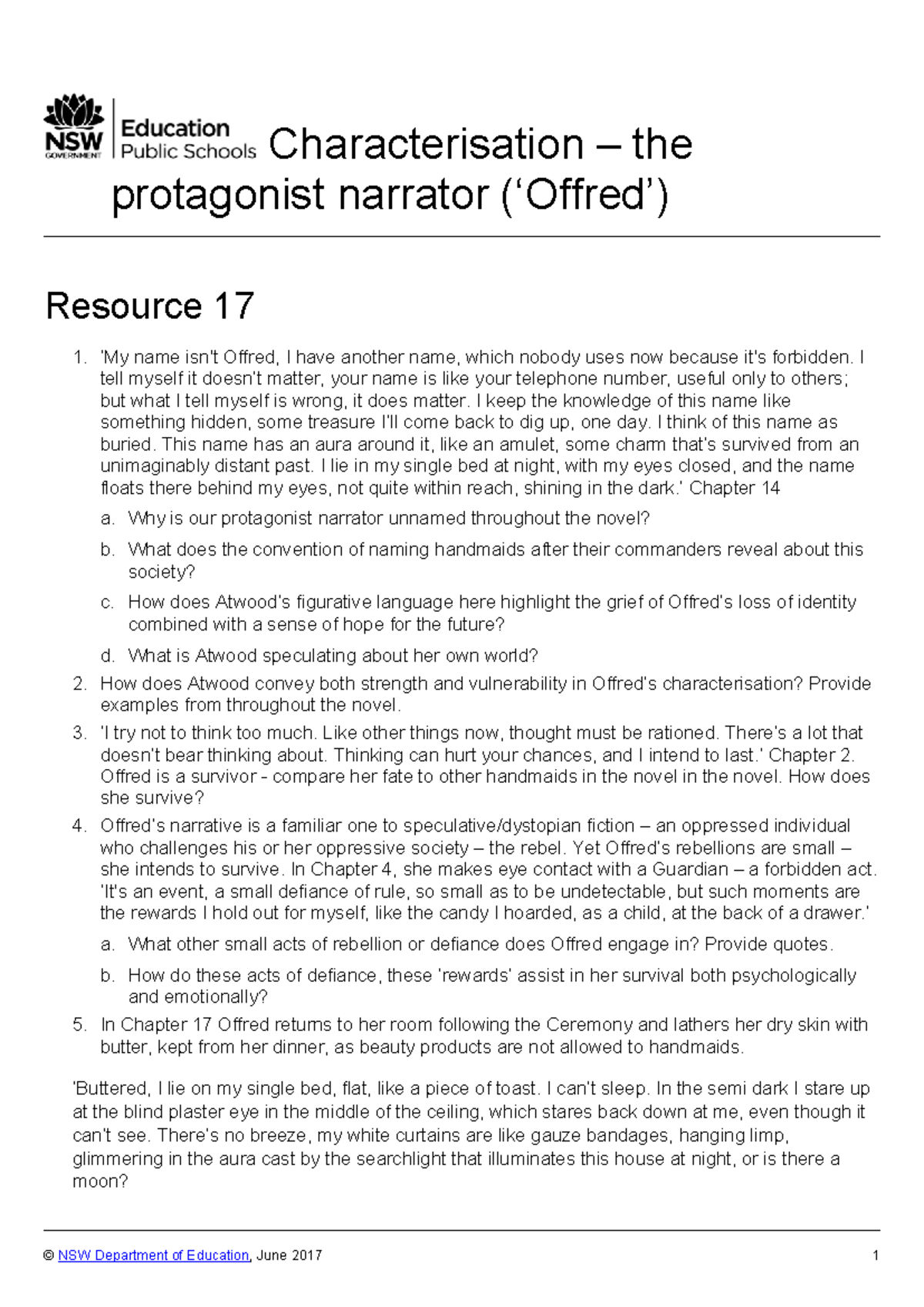 English advanced year 11 stories of speculation resource 17 handmaids ...