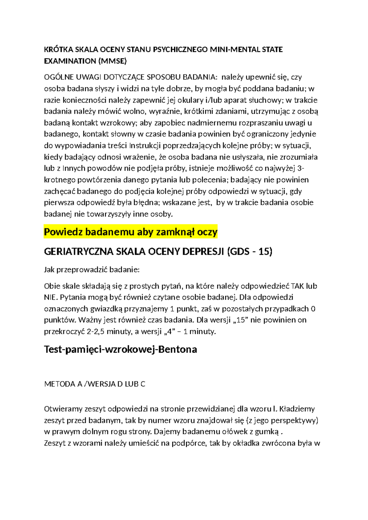 Instrukcja - KRÓTKA SKALA OCENY STANU PSYCHICZNEGO MINI-MENTAL STATE ...