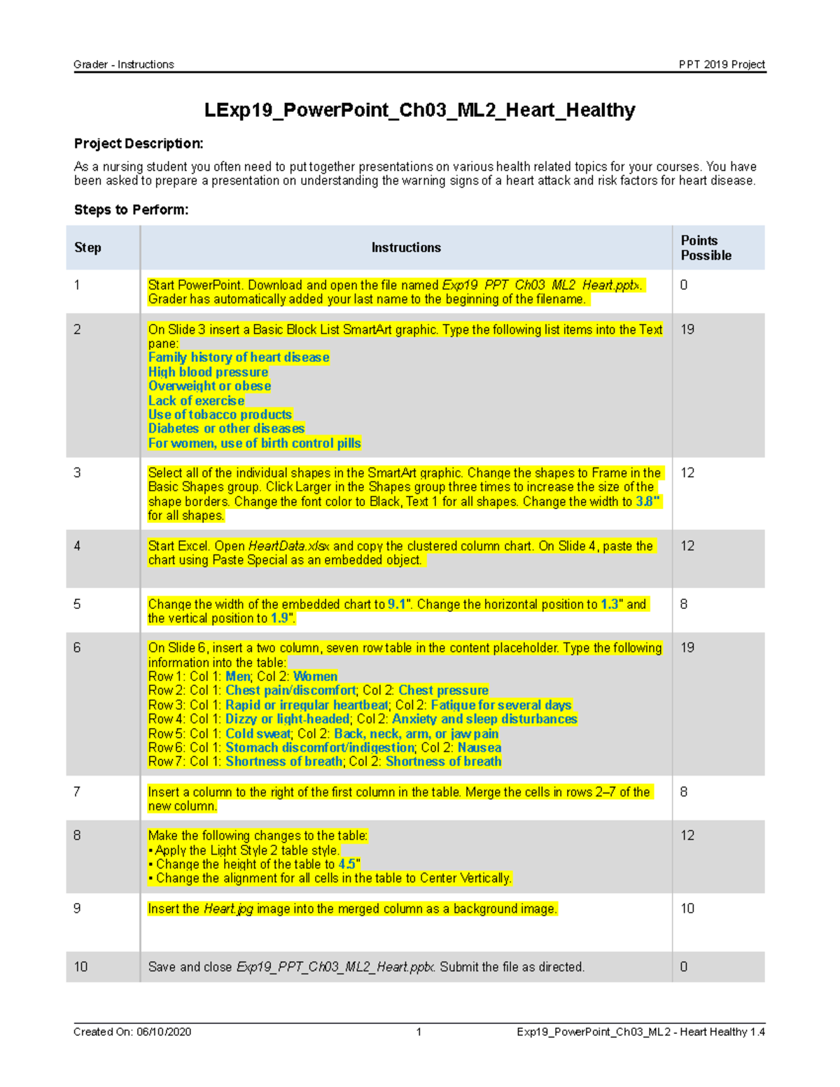Exp19 Power Point Ch03 ML2 Heart Healthy Instructions - Grader - Instructions PPT 2019 Project ...