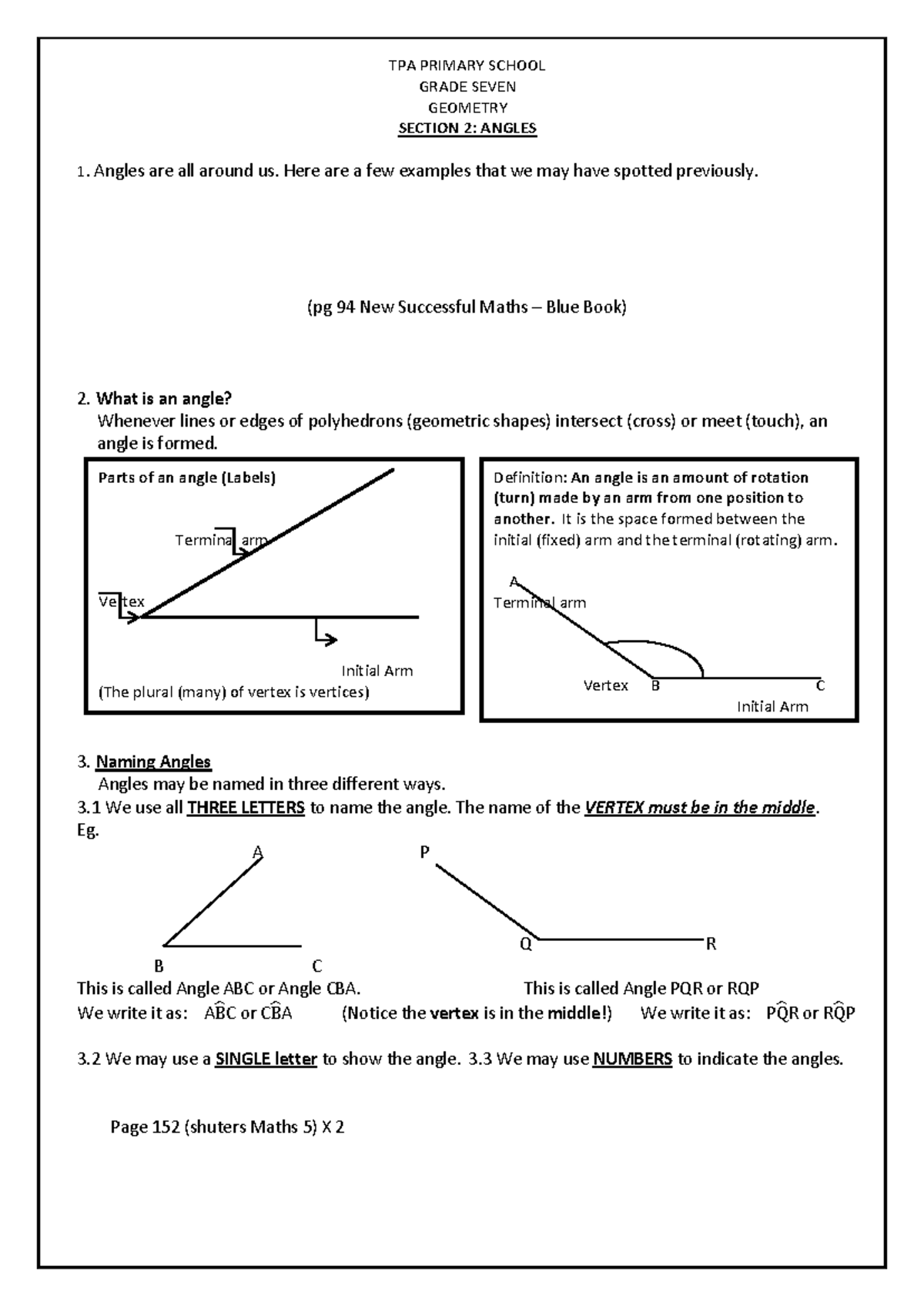 Geometry angles - Easy - TPA PRIMARY SCHOOL GRADE SEVEN GEOMETRY ...