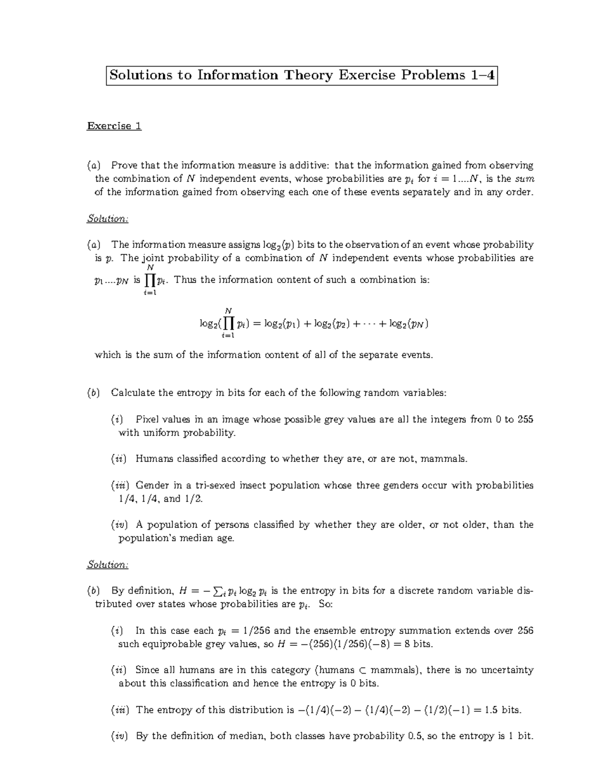 Exercises 1 4 With Solns Solutions To Information Theory Exercise Problems 1 Exercise 1 A