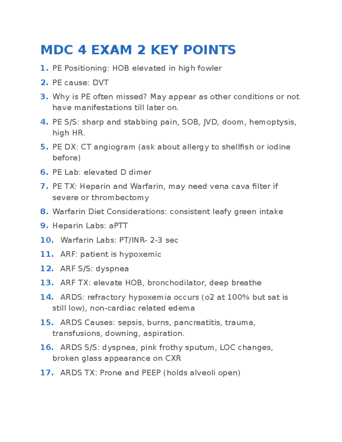 Multidimentional care 4 EXAM 2 KEY Points - MDC 4 EXAM 2 KEY POINTS 1 ...