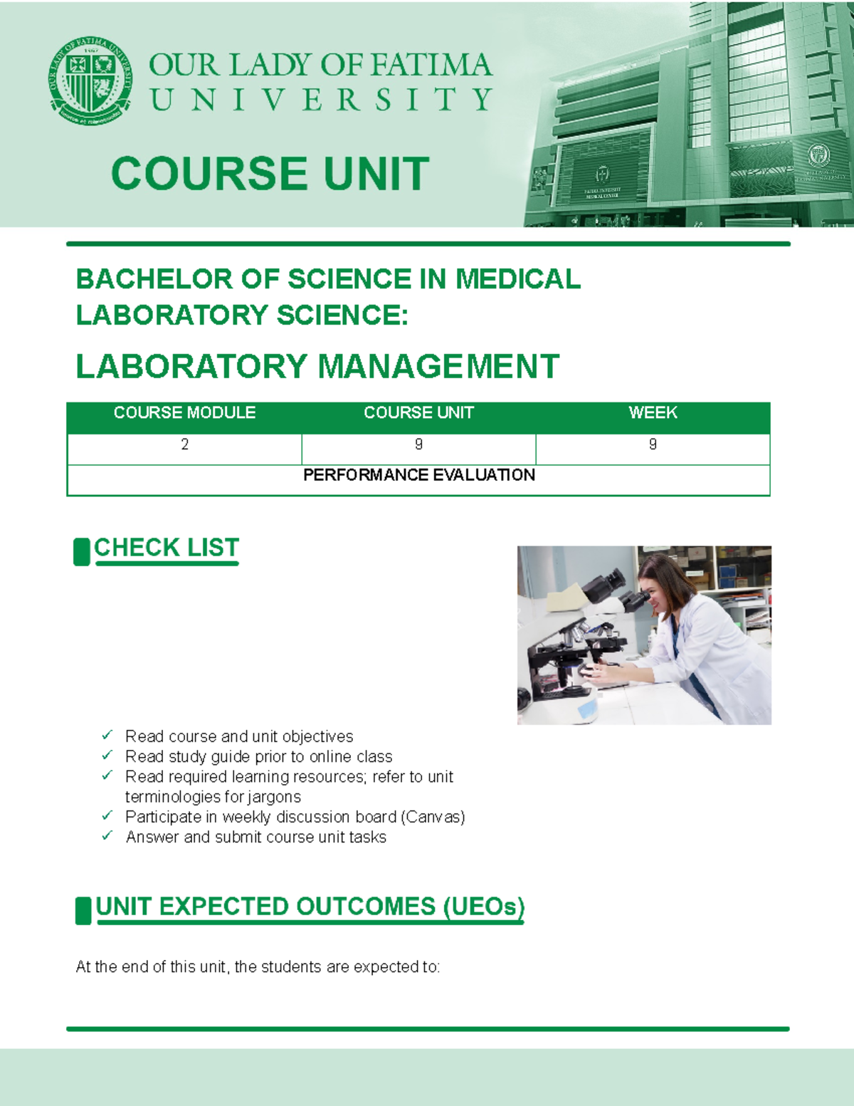 CM2-CU9 Performance Evaluation - BACHELOR OF SCIENCE IN MEDICAL ...