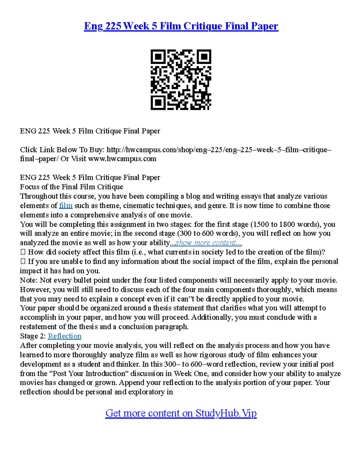 Film Critique Essay - Eng 225 Week 5 Film Critique Final Paper ENG 225 ...