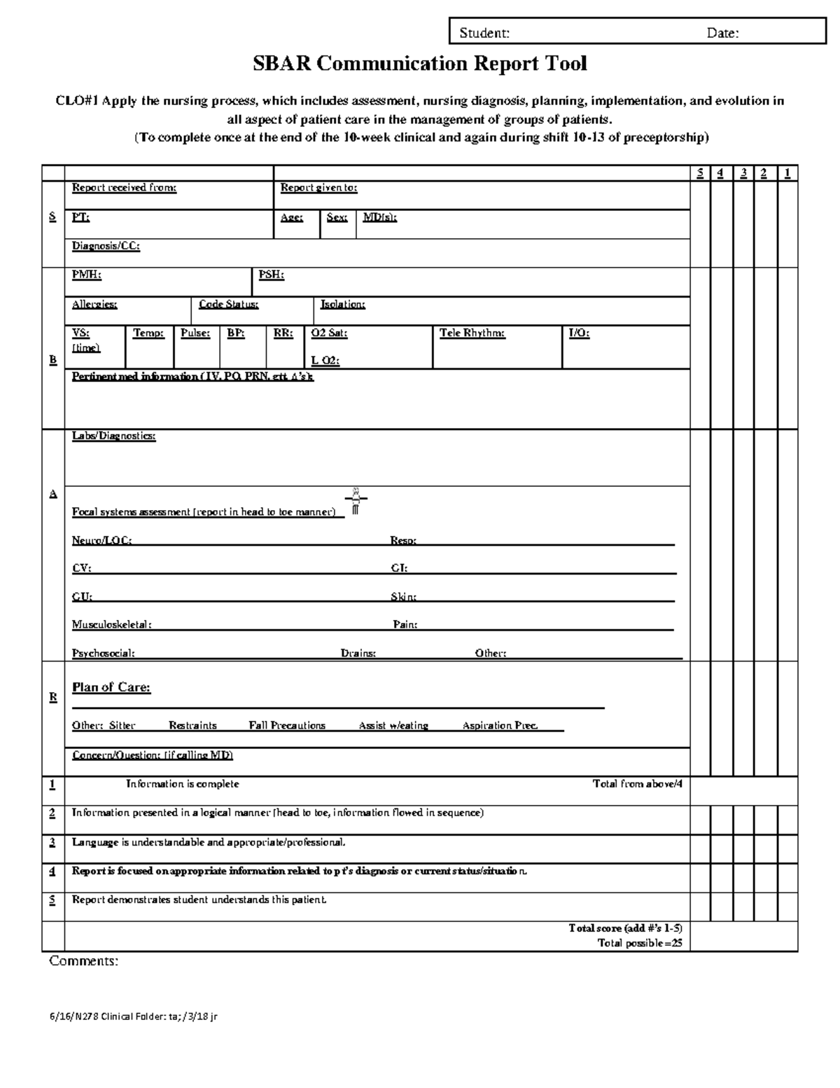 N278 SBAR Communication Report Tool & Rubric 3 - 6/16/N278 Clinical ...