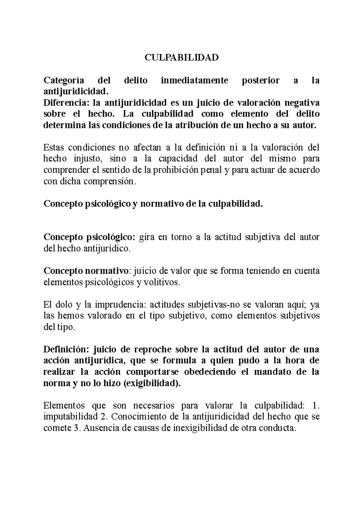 Esquema culpabilidad y punibilidad - CULPABILIDAD Categoría del delito ...