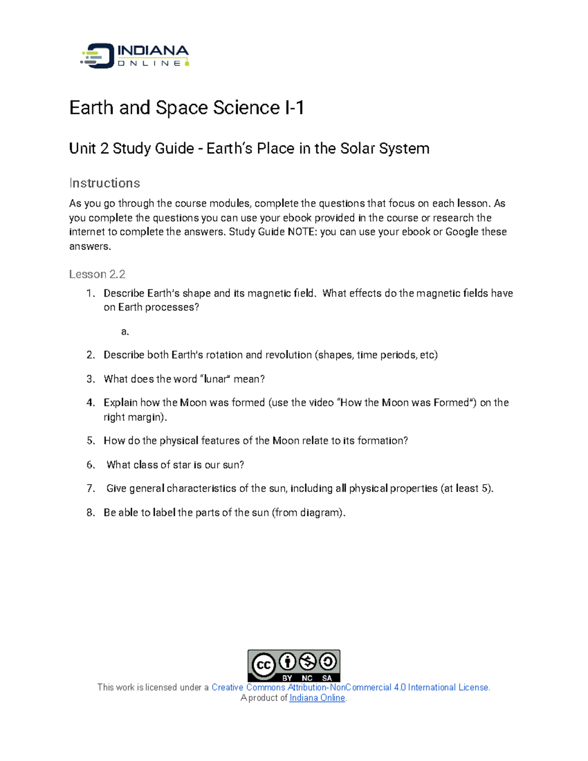 Unit 2 Study Guide - Earth and Space Science I- Unit 2 Study Guide - Earth’s Place in the Solar ...