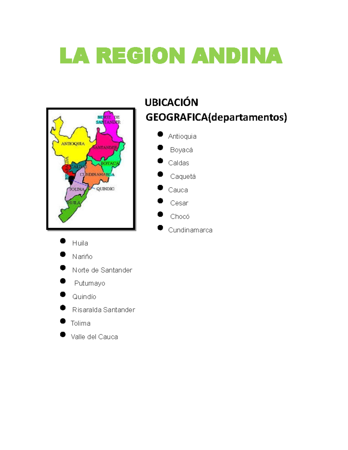 #4 LA Region Andina GUIA - LA REGION ANDINA UBICACIÓN GEOGRAFICA ...