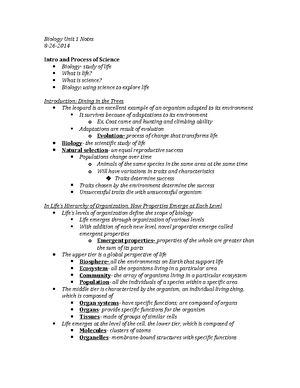 Biology 101 Study guide - Biology 101 Fall 2014 Exam 1 Study Guide What ...