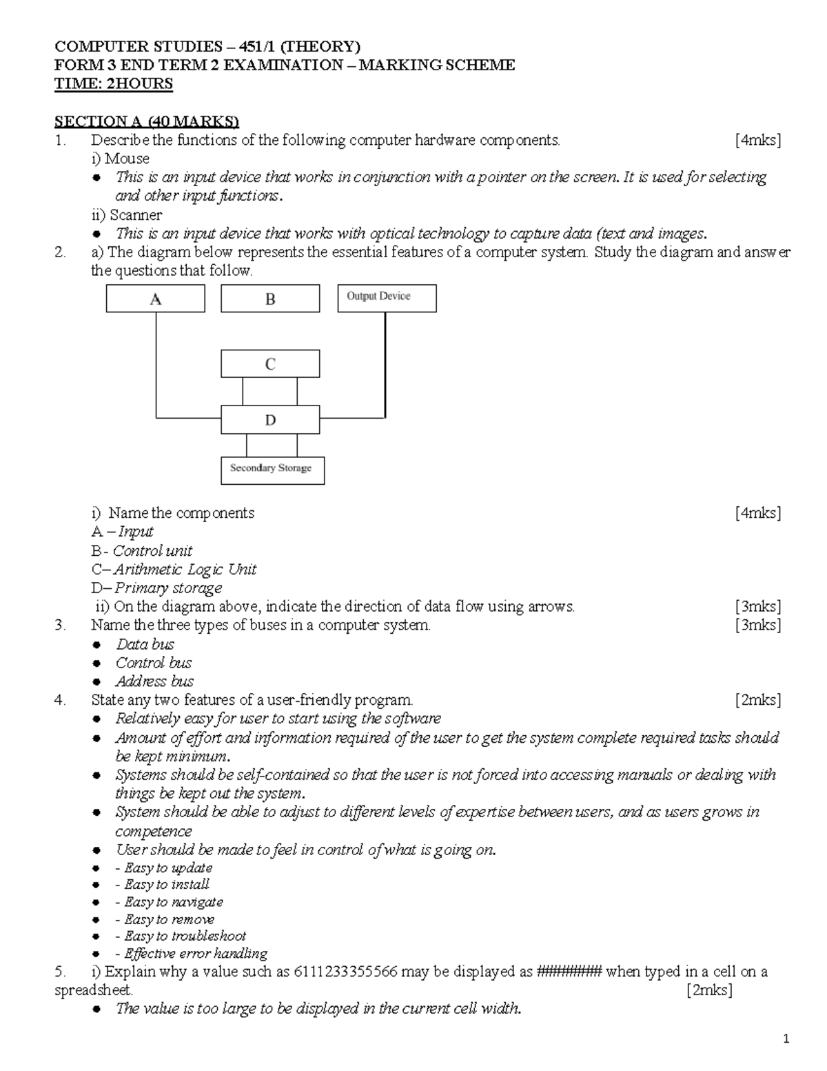 Computer Studies F3T2 MS - COMPUTER STUDIES – 451/1 (THEORY) FORM 3 END ...