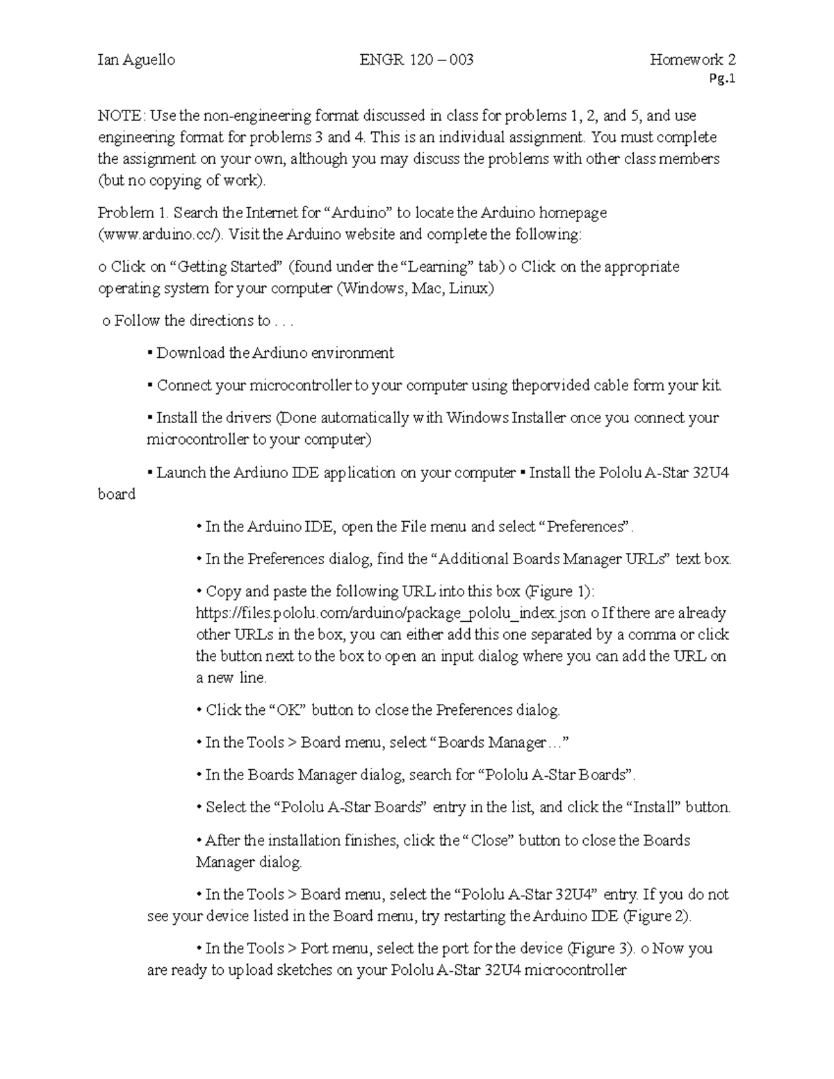 Engineering 120 Homework 2 - Pg. NOTE: Use the non-engineering format ...