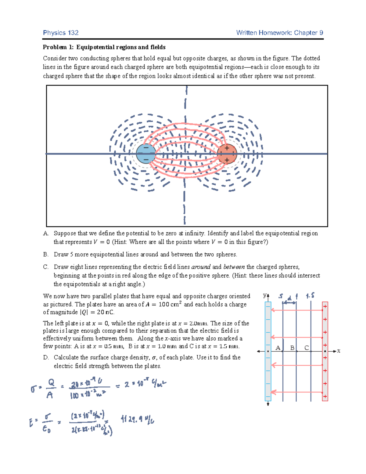 HW 9 Written Problems - Sp24 - Physics 132 Written Homework: Chapter 9 Problem 1: Equipotential ...