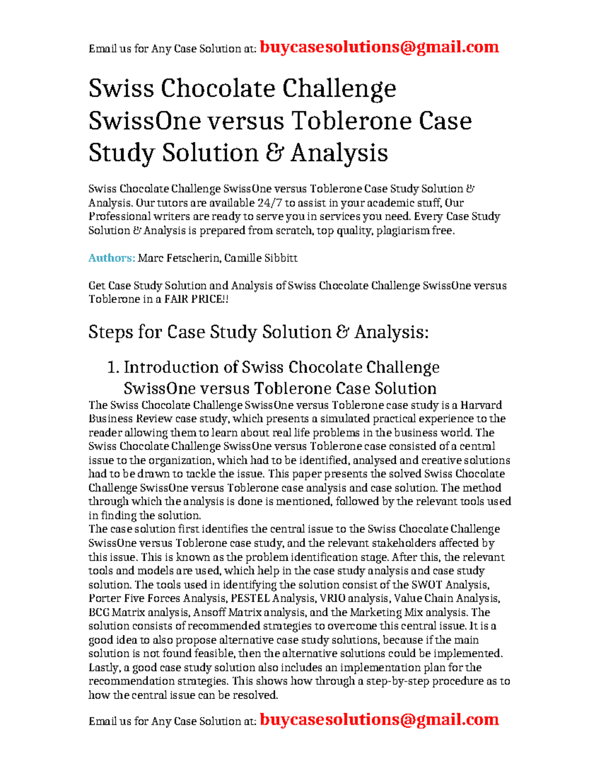 Swiss Chocolate Challenge Swiss One versus Toblerone Case Study ...