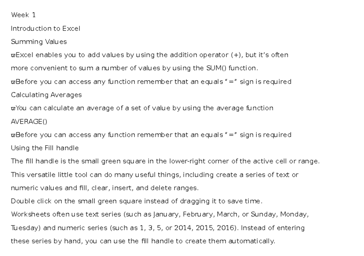 4ir excel summary - 221ACC41RA - UJ - Studocu